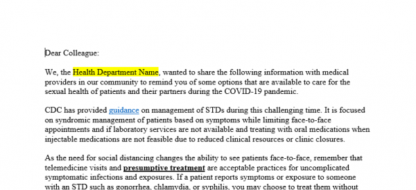 Customizable ‘Dear Colleague’ Letter for Local Health Departments - NACCHO